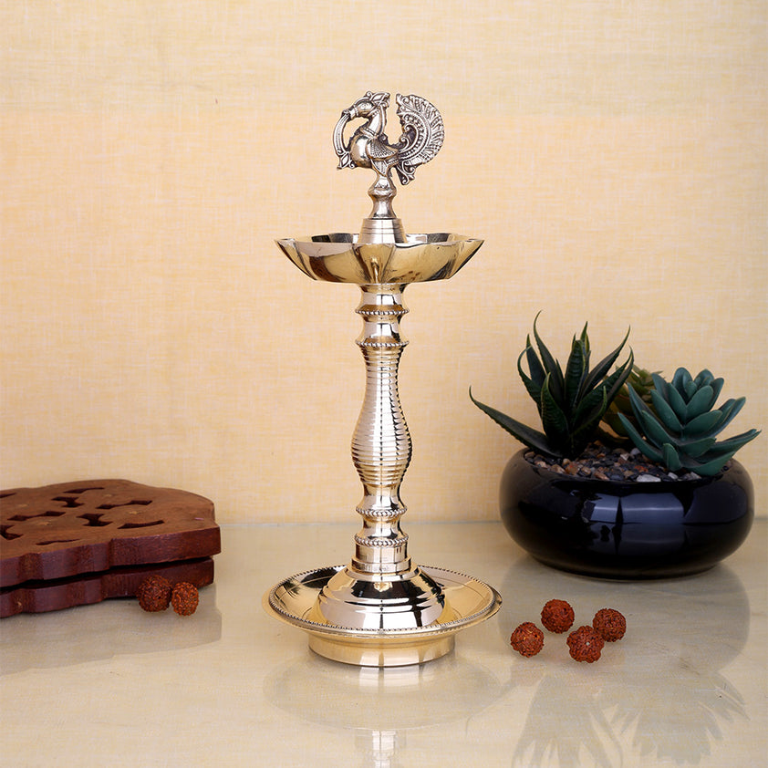 Buy 9.2 Inch Pure Brass Peacock Kerala Diya | Satvikstore.in ...