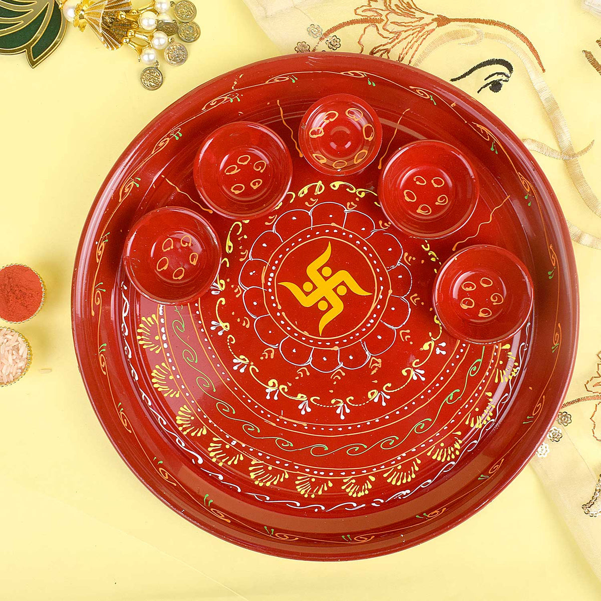Buy Elegant Steel Printed Pooja Aarti Thali Set | Satvikstore.in ...
