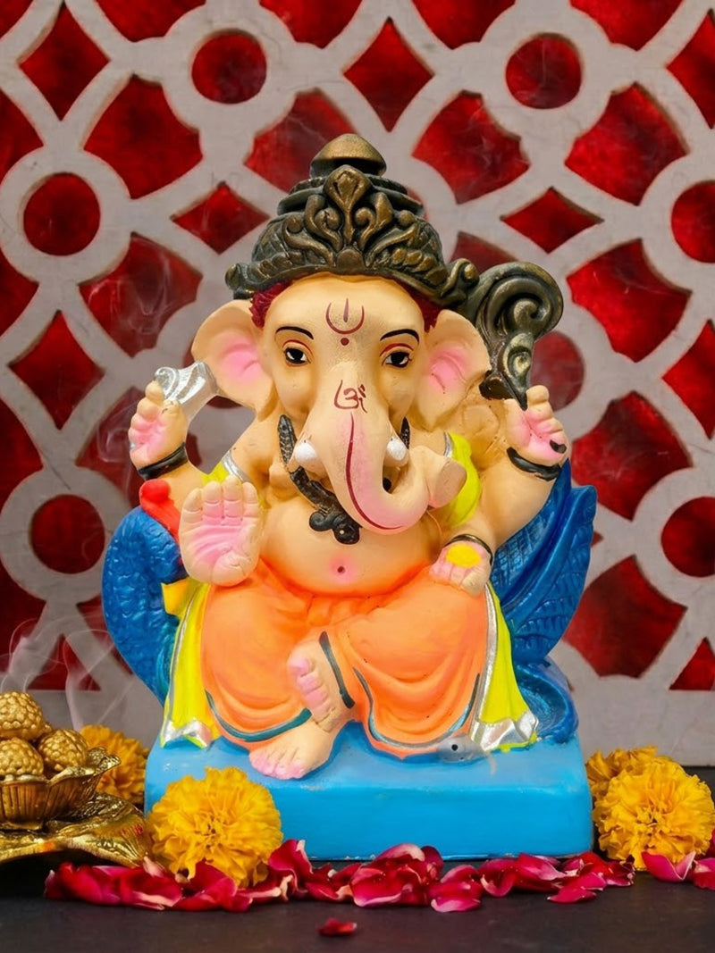 Buy 6 Inch Vibrant Eco-Friendly Ganesha Idol with Antique Metallic ...