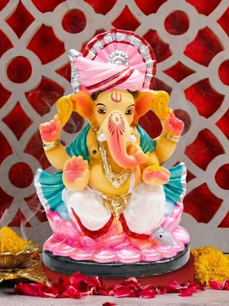 Buy 7 Inch Vibrant Eco-Friendly Ganesha Idol in Pink Turban ...