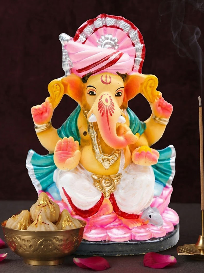 Buy 7 Inch Vibrant Eco-Friendly Ganesha Idol in Pink Turban ...