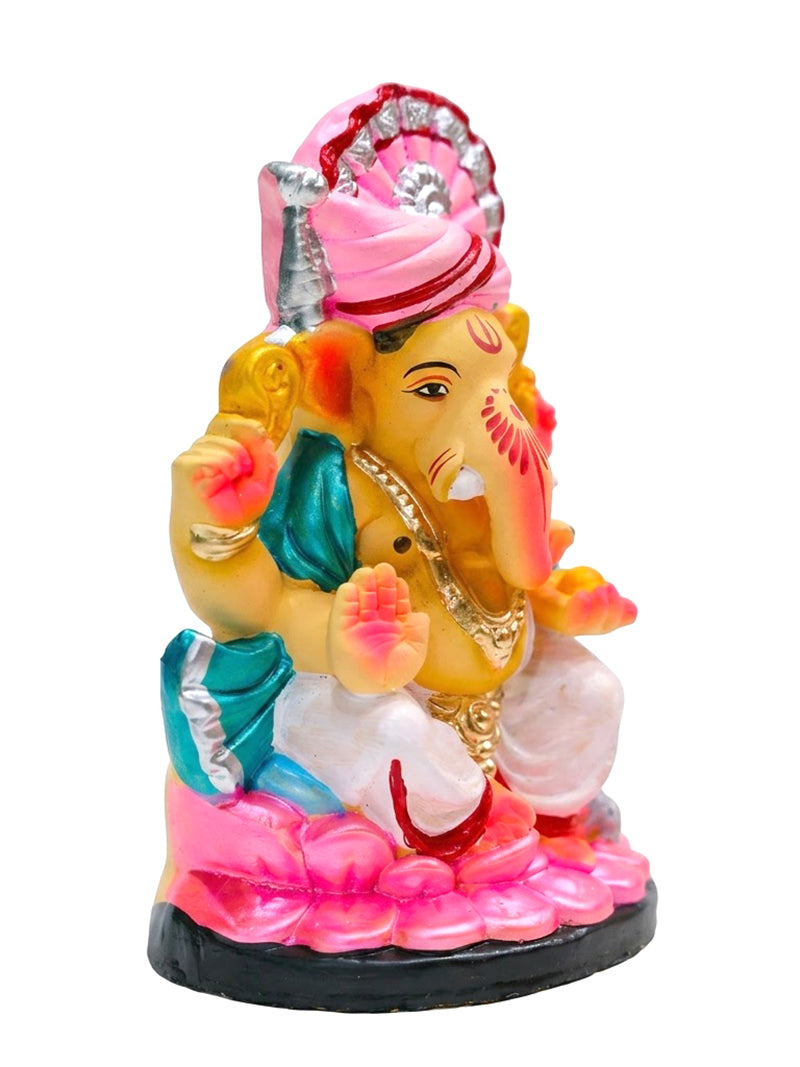 Buy 7 Inch Vibrant Eco-Friendly Ganesha Idol in Pink Turban ...