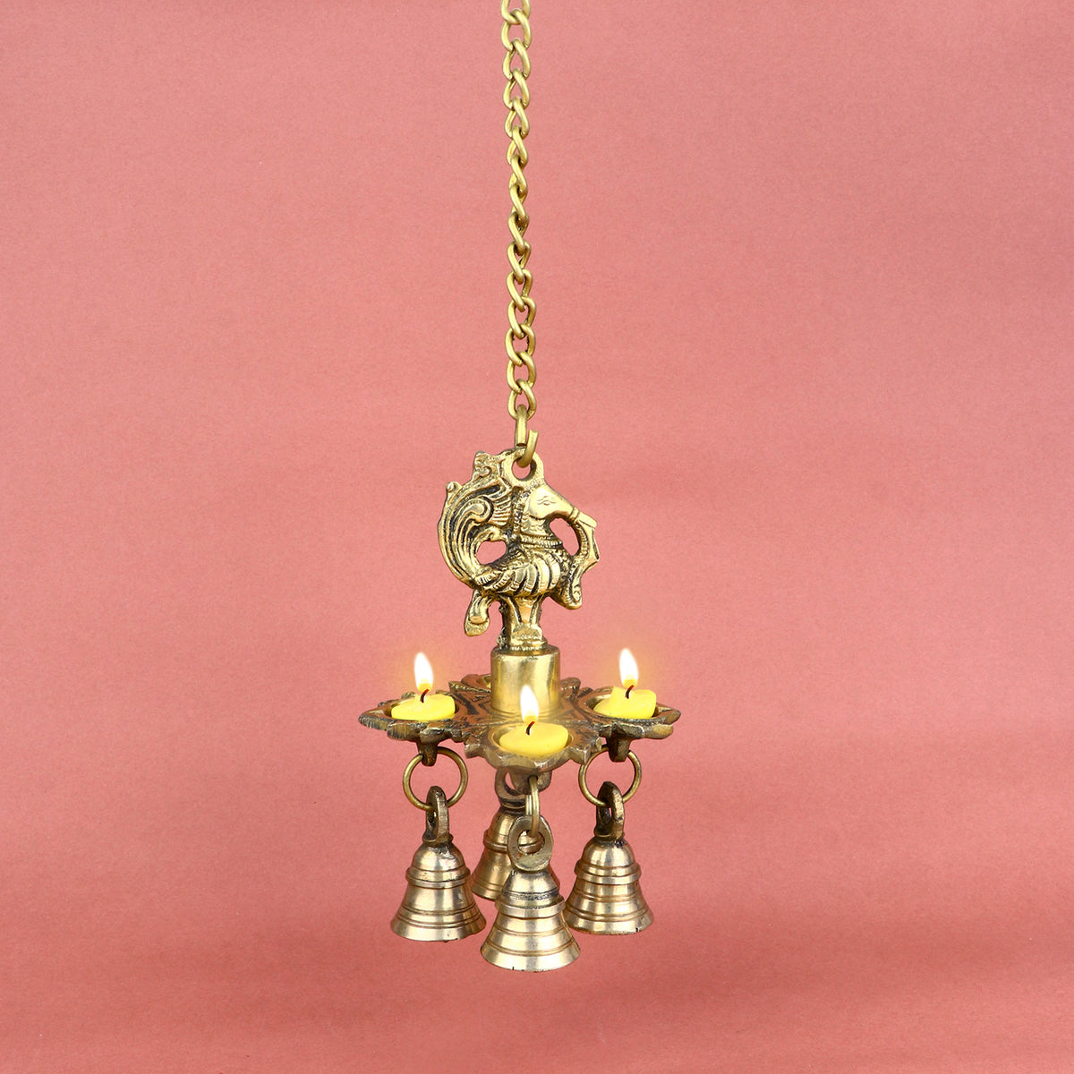 Buy Brass Chaumukh Peacock Hanging Diya with Bells | Satvikstore.in ...