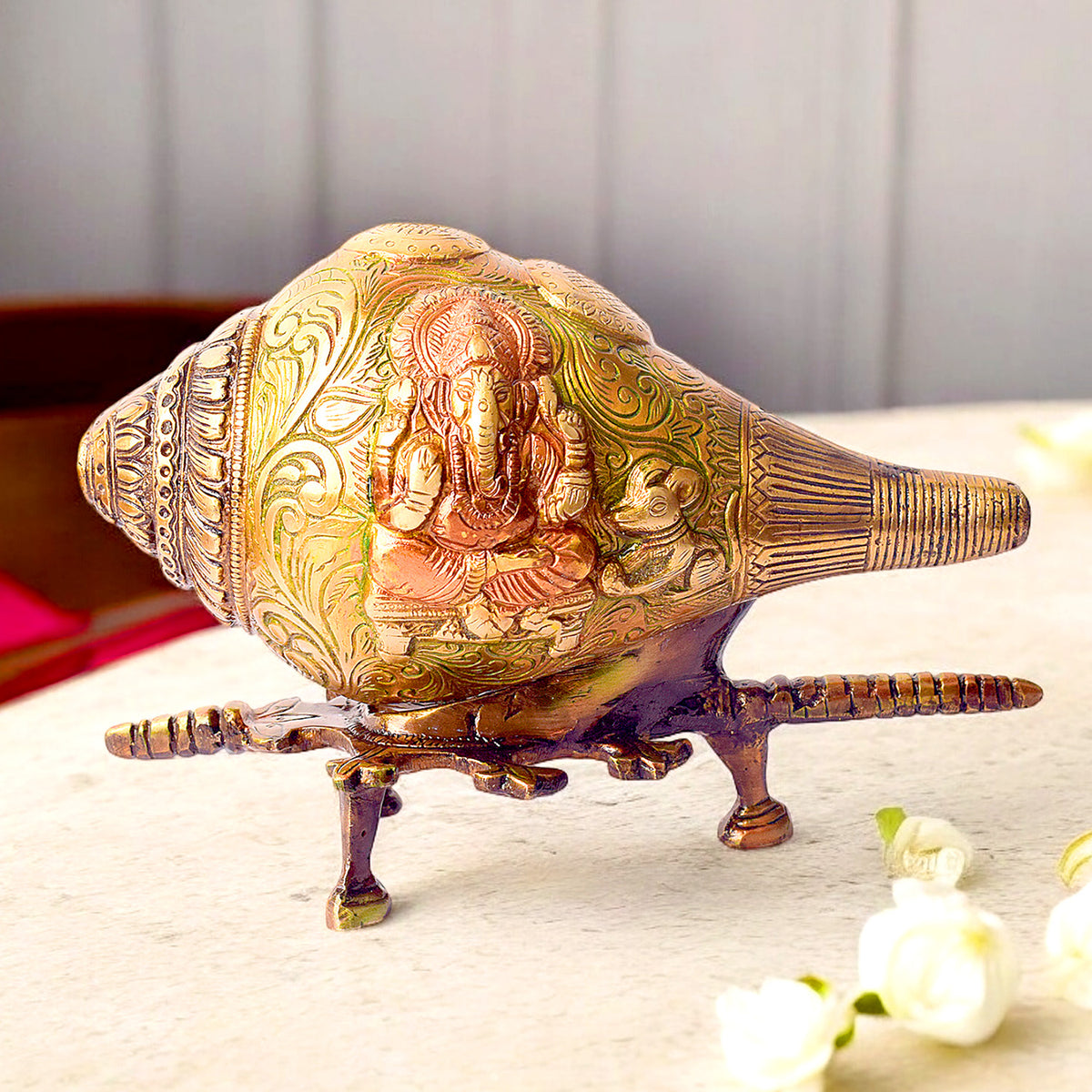 Buy Handcrafted Brass Shankh With Ganesha Engraving | Satvikstore.in ...