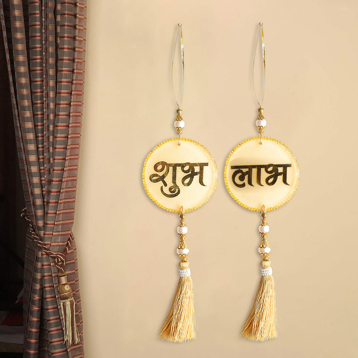 Buy Resin Shubh Labh With Tassels Latkans 1Pair For Wall Decoration ...