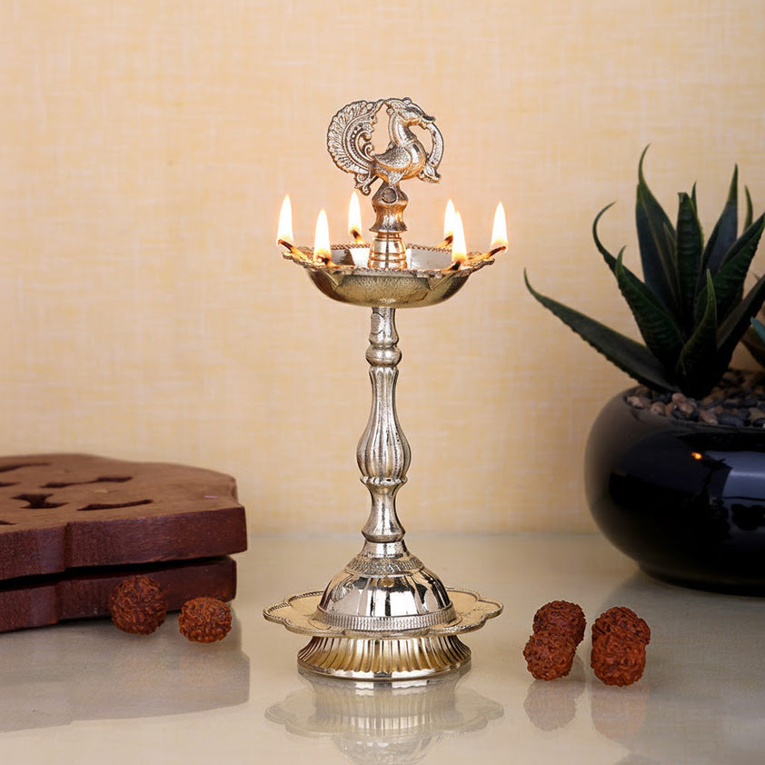 Buy 6 Inch Pure Brass Peacock Kerala Diya | Satvikstore.in – satvikstore.in