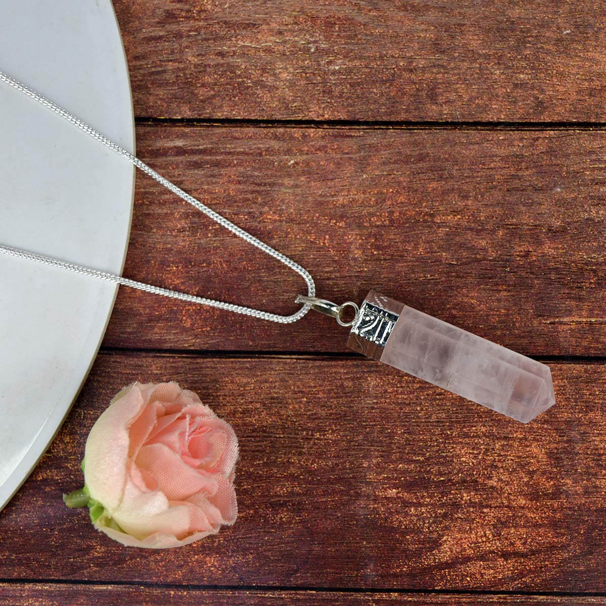 Rose Quartz Pencil Shape Pendent for Reiki Healing | Buy Online ...
